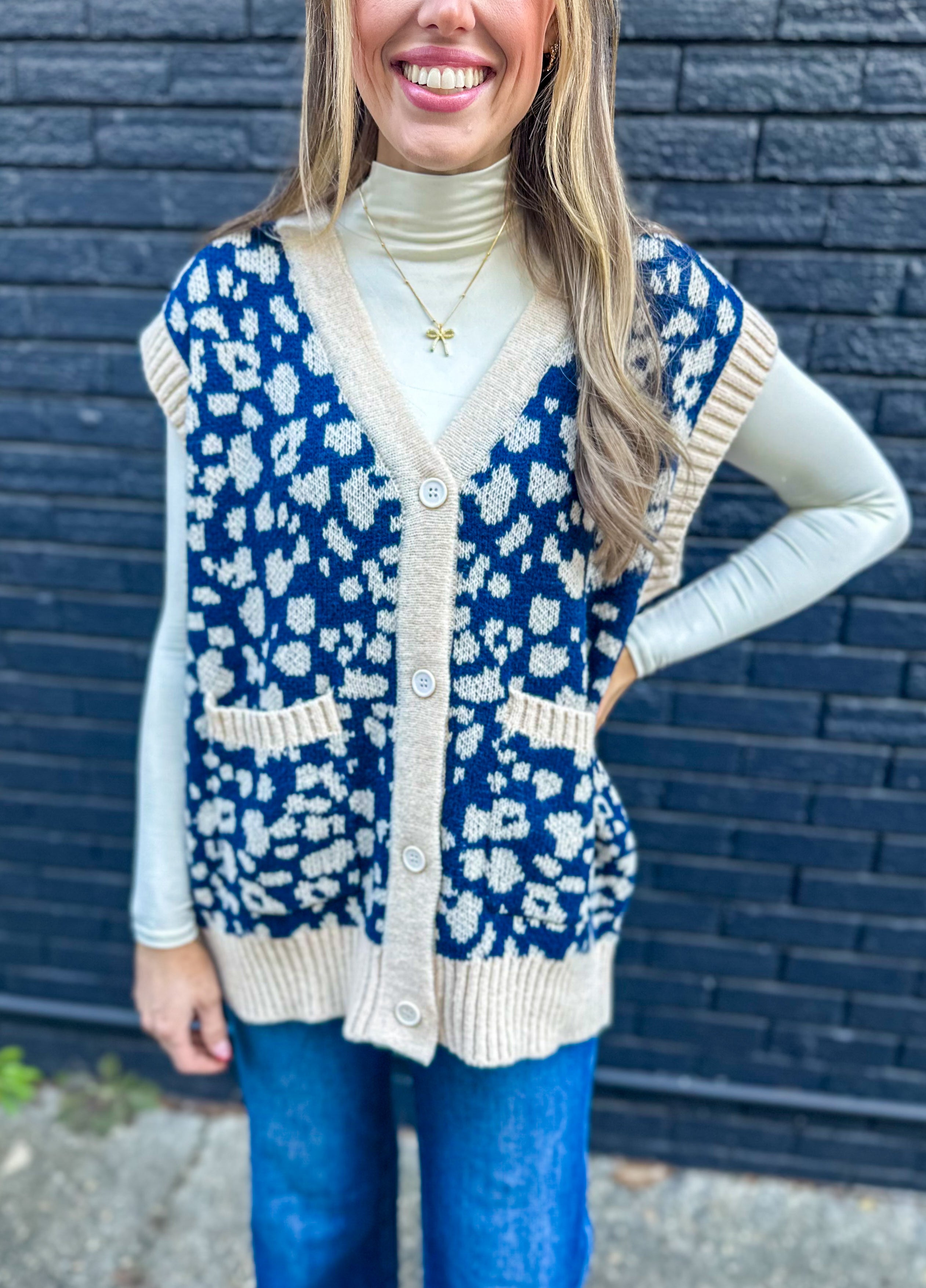 Navy Leopard Oversized Sweater Vest – For The Girls Boutique