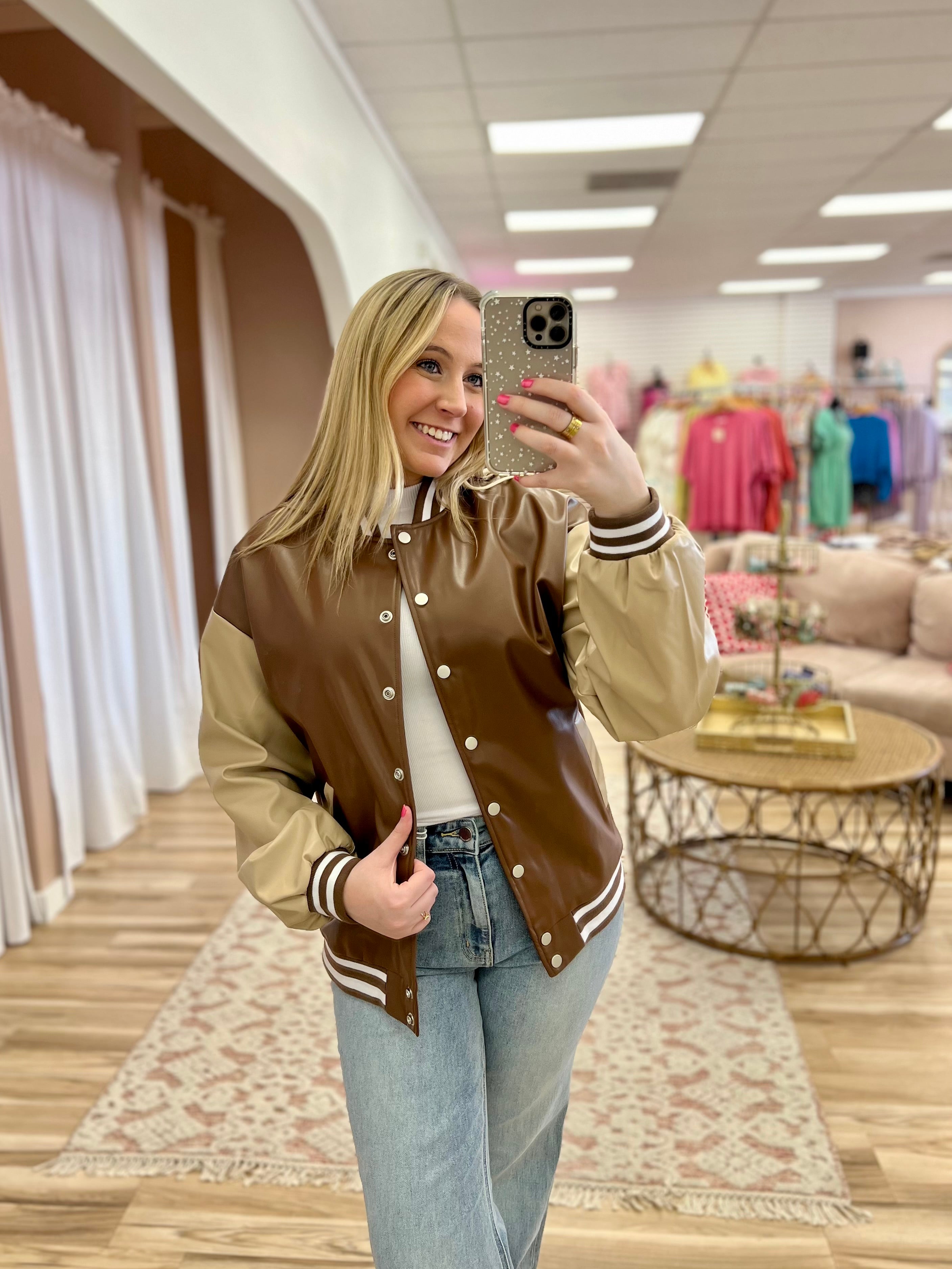 Mocha Varsity Jacket – For The Girls Boutique