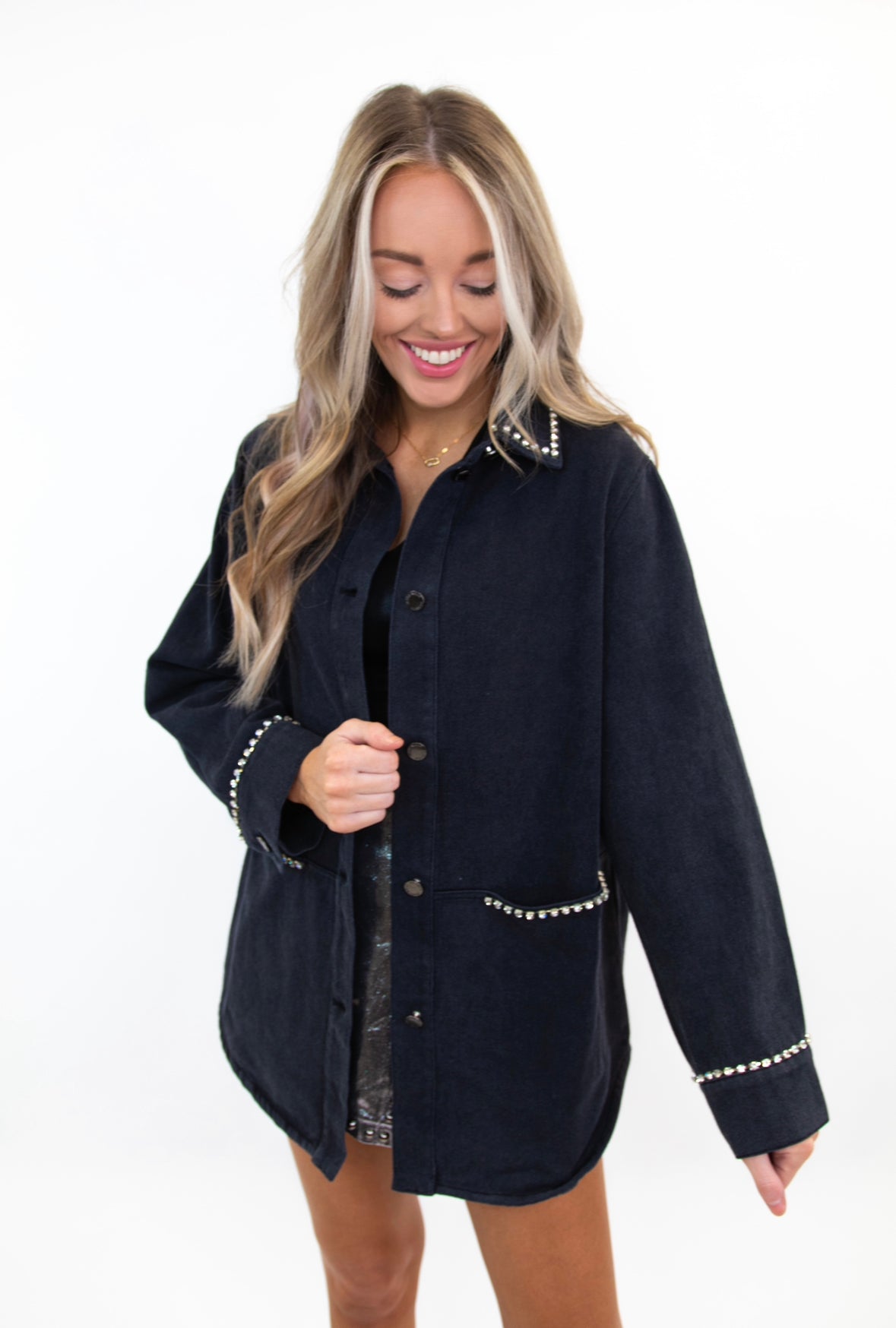 Black Mineral Wash Jewel Jacket – For The Girls Boutique
